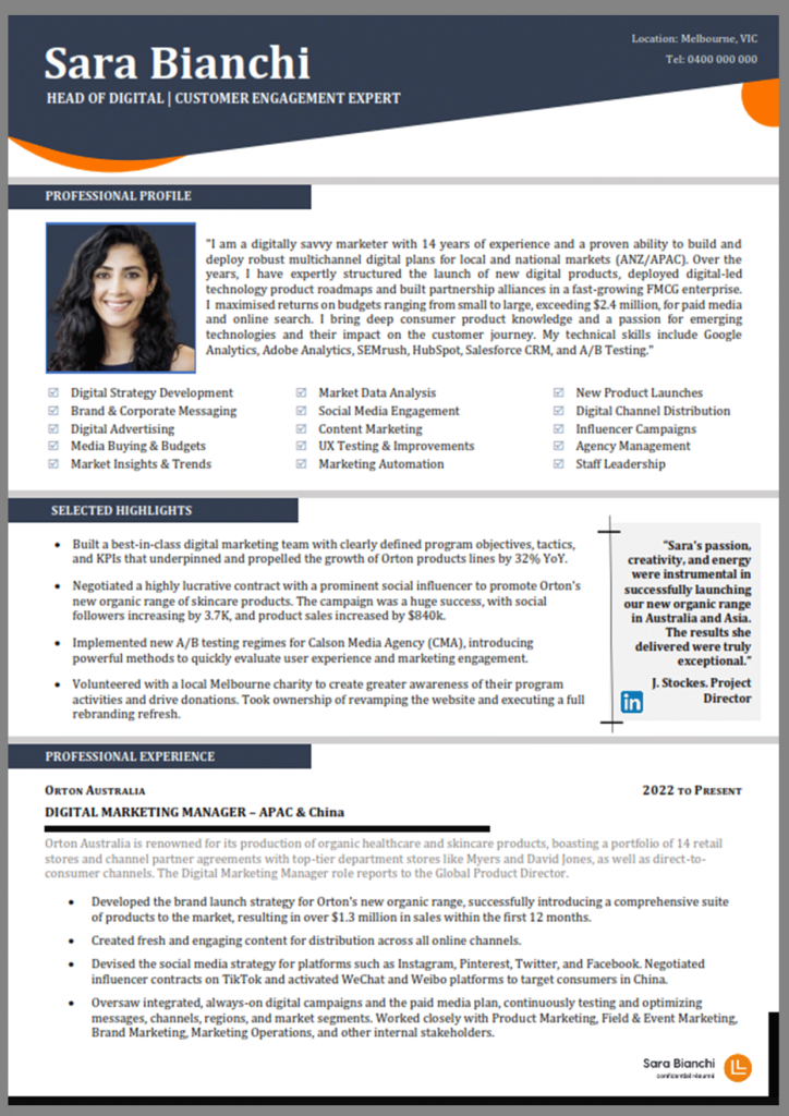 Australian Resume Examples - Industry Specific Examples